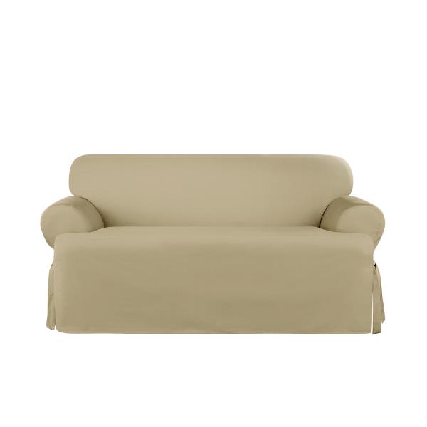 商品名: Sure Fit Heavyweight Cotton Duck One Piece Loveseat Slipcover ? カーキ SureFit Heavyweight Cotton Duck T-Cushion Loves...