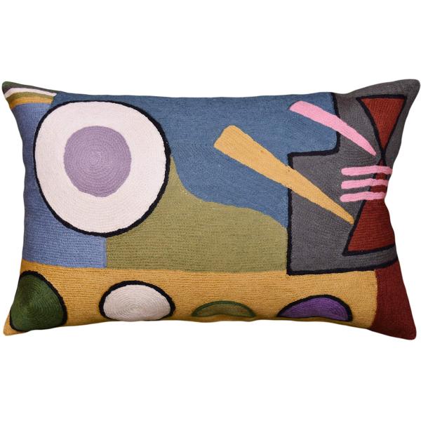 商品名: カンディンスキーLumbarコンポジションVI装飾枕カバー手刺繍ウール13 " x 21 " Kashmir Designs Lumbar Kandinsky Abstract Pillow Cover - Soul Modern...
