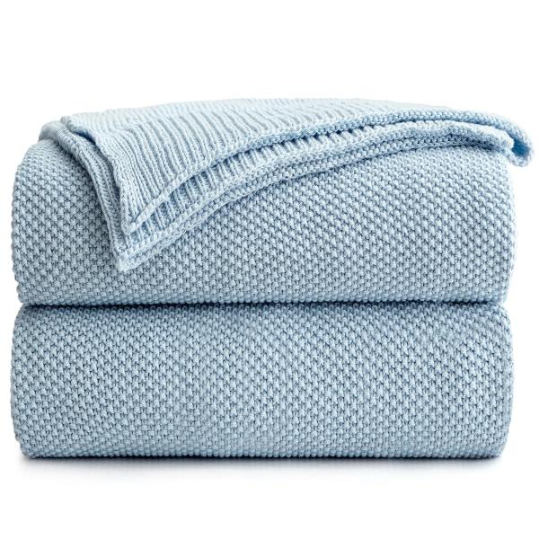 商品名:  Longhui bedding 100% Cotton Light Blue Cable Knit Throw Blanket for Couch Sofa Bed Home D〓cor ? Lightweight 50“ x ...