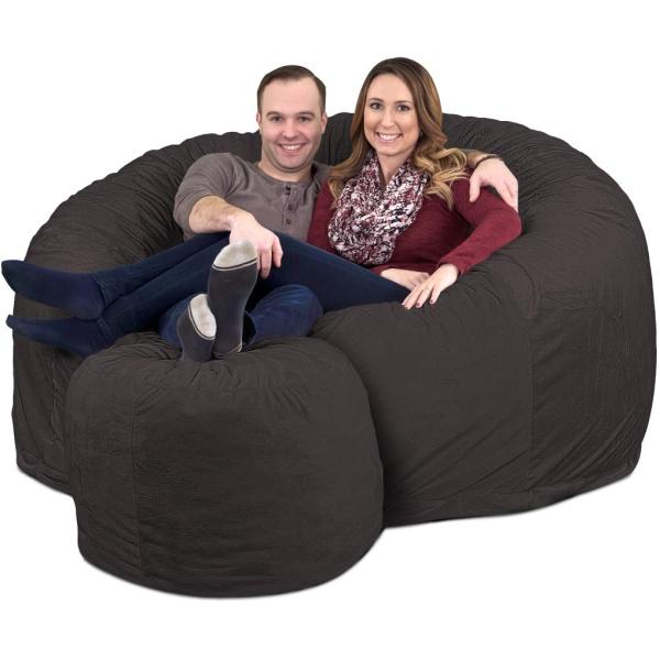 商品名:  Ultimate Sack 6000 6-Foot Bean Bag Chair with Footstool, Grey Suede Cover ? Oversized Foam Lounger, Floor Seat, Sm...