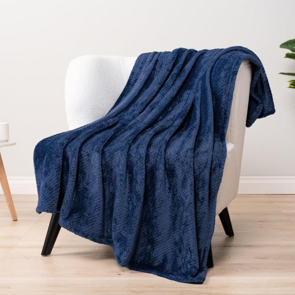 商品名: (130cm x 150cm, Navy) - Premium Flannel Fleece Waffle Throw Blanket by Pavilia Luxury, Super Soft, Cosy, Lightweigh...