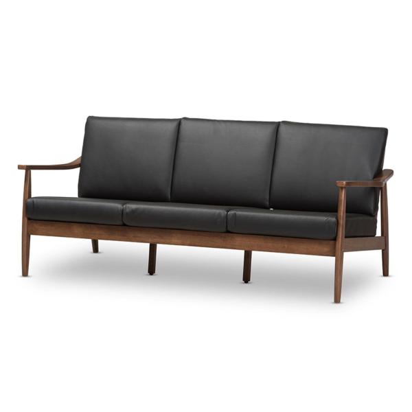 商品名:  Baxton Studio Venza Mid-Century Modern Walnut Wood Black Faux Leather 3-Seater Sofaブランド: Baxton Studio商品サイズ: 33.07...