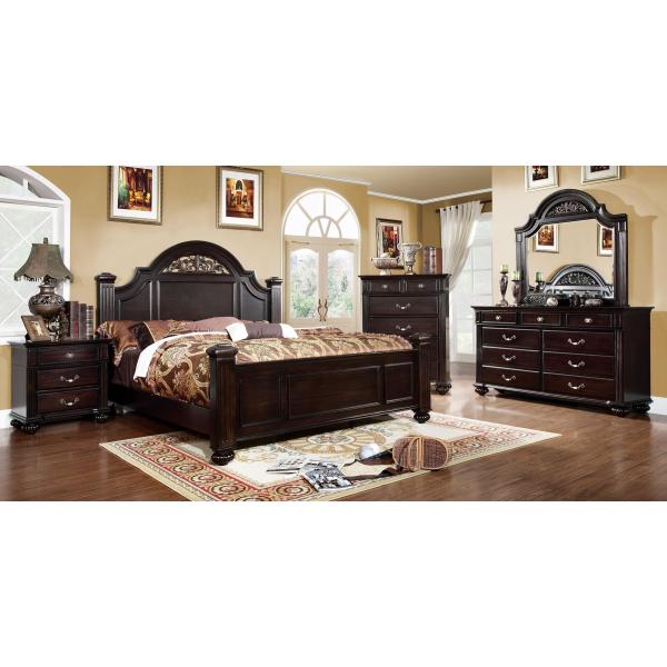 商品名:  Furniture of America Syracuse Collection CM7129CK-BED California King Size Poster Bed with Oval Headboard Floral D...
