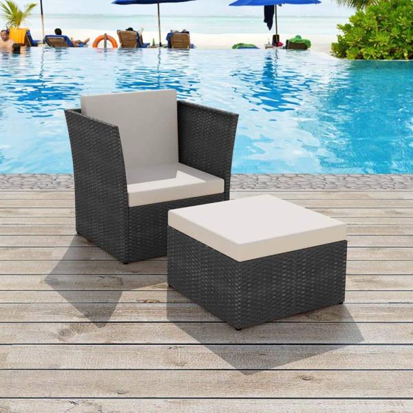 商品名:  vidaXL Patio Chair, Outdoor Sofa Furniture with Footstool, PE Wicker Lounge Chair with Ottoman for Balcony Deck Ba...