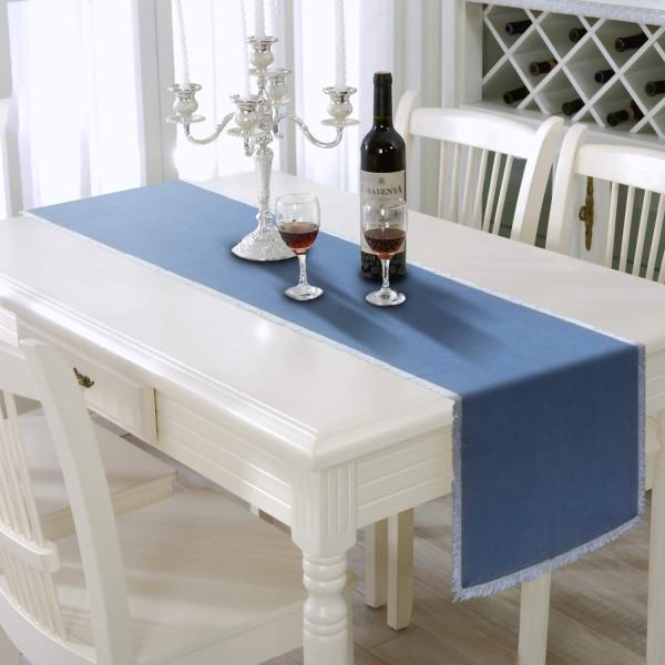 商品名:  AAYU Rustic Denim Table Runner 16" X 108", Frayed Edges Bed Runner Blue. 16 Inch x 108 Fringed Edge All Around Pre...