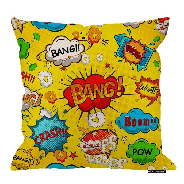 商品名: HGOD DESIGNS スローピロークッションカバー コミック スピーチ バブル スーパーヒーロー アートパターン コットンリネン ポリエステル 装飾 ホームインテリア ソファ カウチ デスクチェア 寝室 16x16インチ HG...