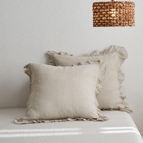 商品名: Simple&amp;Opulence 100%ストーンウォッシュリネンフリルフローラル亜麻布団カバーセット 26"x26" Simple&amp;Opulence 100% Linen Euro Sham Covers with...