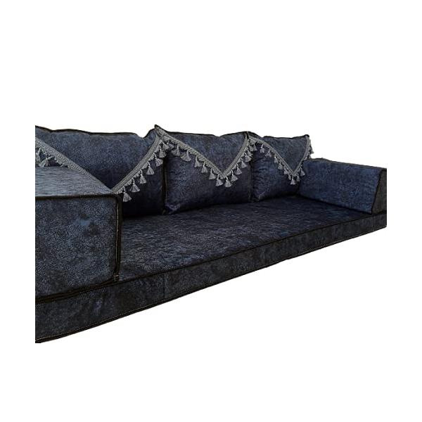 商品名:  MysticalAnatolia Arabic Majlis Sofa, Floor Seating, Loveseat, Moroccan Style, Blue Fabric, 190x70x10 cm (75x27x4 i...
