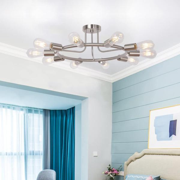 商品名:  BONLICHT Round Rustic Chandelier 10-Light Brushed Nickel Modern Semi Flush Mount Ceiling Light Industrial Vintage ...