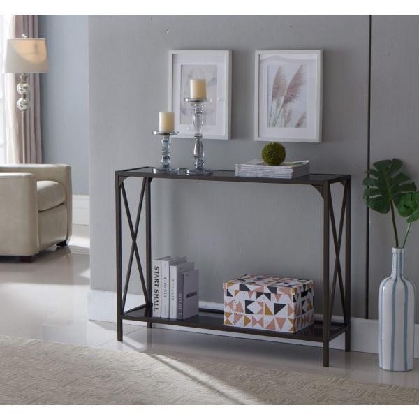 商品名: Kings Brand Furniture - Kandin メタルコンソールテーブル ガラストップ付き ピューター/ブラック Kings Brand Furniture ? Kandin Modern Console Sofa ...