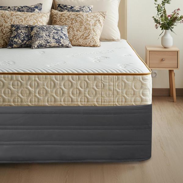 商品名: MARQUESS ポリエステル混紡キルティングベッドスカート 垂れ下がるセンスの向上 シワ防止 色あせ防止 ダストフリル クラシックな長さ13インチの垂れ幕 寝室用 キング ブラック Bed Skirt King Size wit...