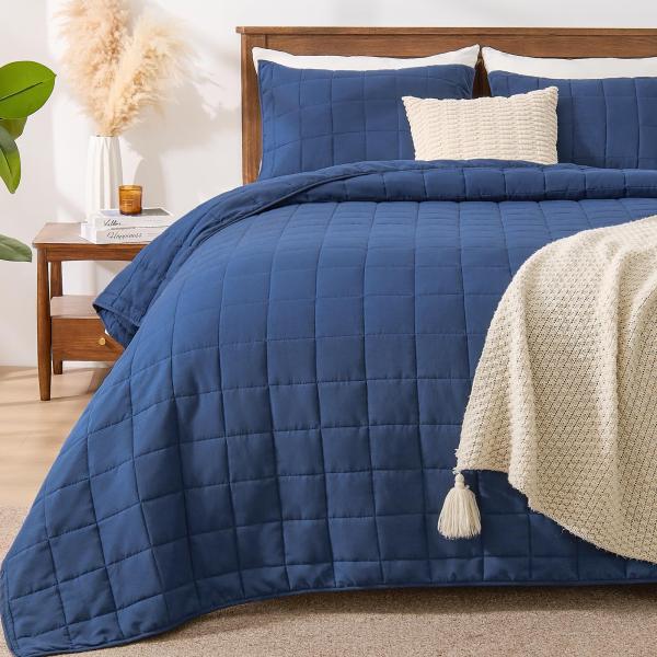 商品名:  EMME Quilts Queen Size Bedding Sets Navy Blue Bedspread, Soft Lightweight Pre-Washed Bed Set, 3 Piece Cozy Reversi...