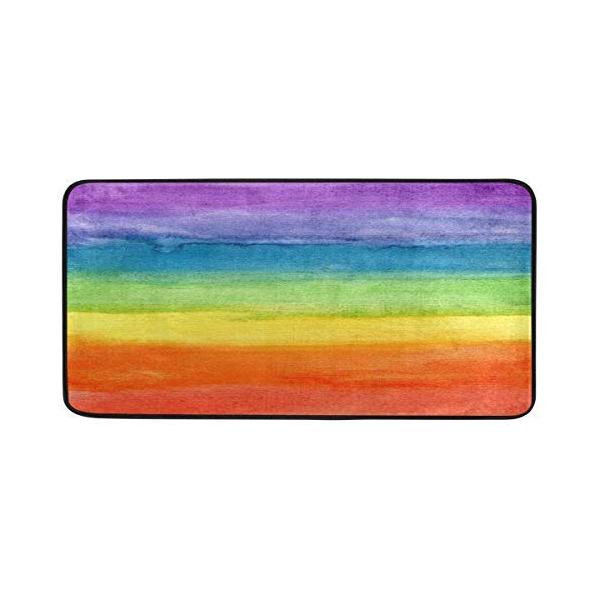 商品名: キッチンラグ カラフルなストライプ レインボーデザイン ノンスリップ ソフト キッチンマット バスラグ ランナー ドアマット カーペット ホームデコ用 39インチ x 20インチ Kitchen Rugs Colorful Str...