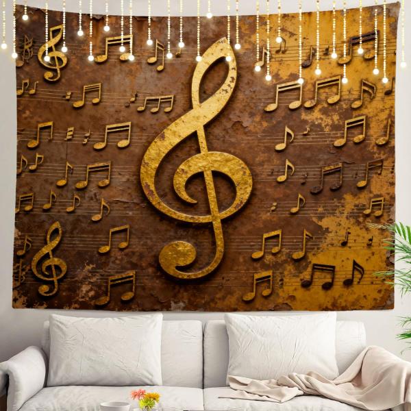 商品名: Shrahala Beige Music Music Wall Tapestry, Vintage Wall Hanging Large Tapestry Decoration Polyester Fiber White Hem ...