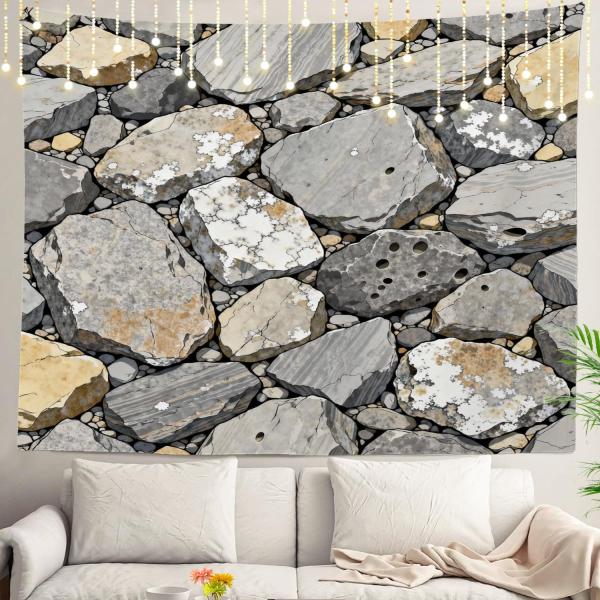 商品名: Shrahala World Map Rock Wall Stone Wall Tapestry, Natural Color Contemporary Geometrical Wall Hanging Large Tapestr...