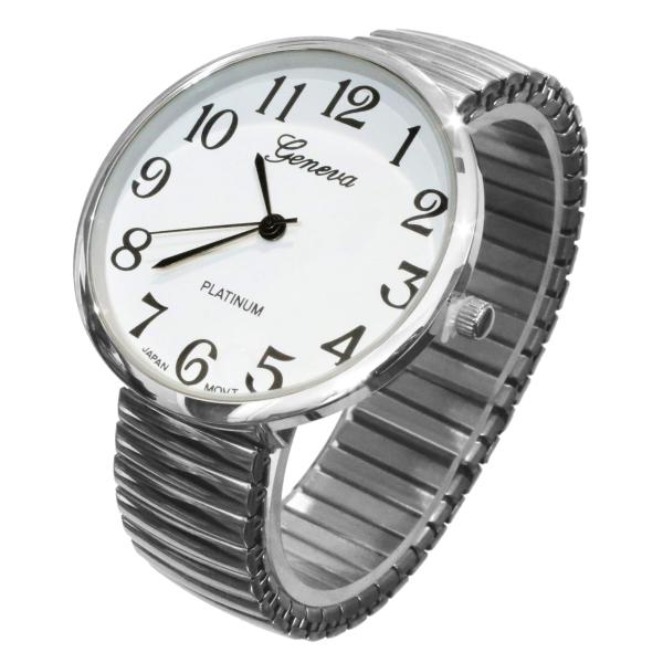 商品名: シルバースーパーラージ ホワイトフェイス ストレッチバンド 日本製ムーブメント PC21J ファッションウォッチ Blekon Collections Silver Super Large White Face Case Size...