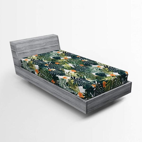 商品名:  Ambesonne Floral Fitted Sheet, Botanic Tropic Leaves and Flowers Hawaiian Theme Summer Plants Illustration, Bed Co...