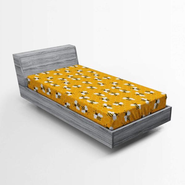 商品名:  Ambesonne Bee Fitted Sheet, Bumble Bees Producing Honey by Filling Honeycombs Cells Themed Graphic Image Print, Be...