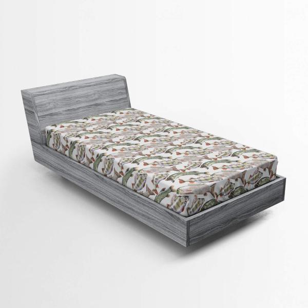 商品名:  Ambesonne Fishes Fitted Sheet, Watercolor Common Carp Perch and Bass Freshwater Animals Themed Seafood Drawing, Be...