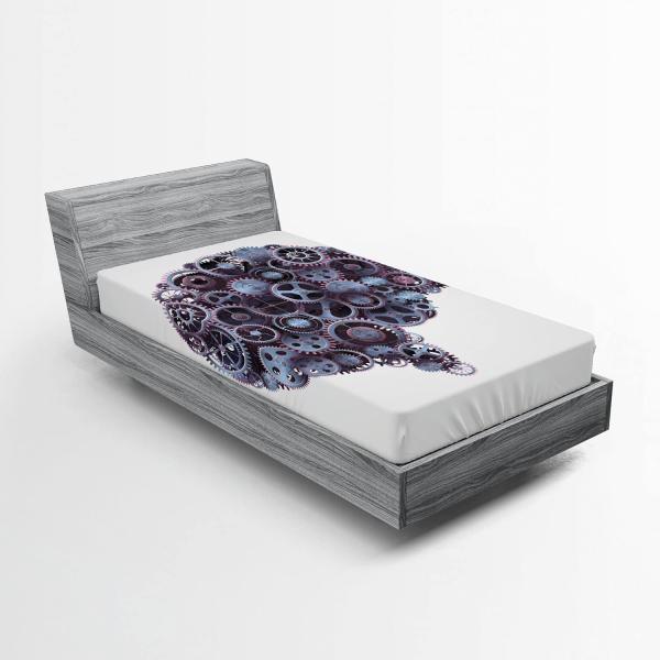 商品名:  Ambesonne Industrial Fitted Sheet, Mechanic Wheel Machine of Human Magnificent Brain Futuristic Science Image, Bed...