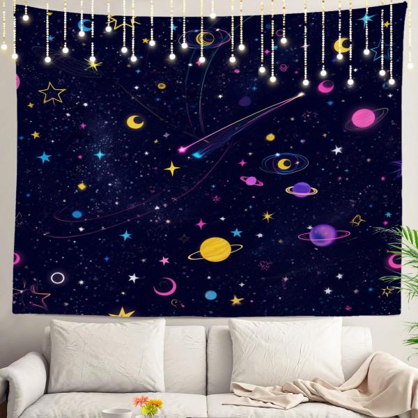商品名: Shrahala Dark Blue Cute Universe Wall Tapestry, Cartoon Dark Blue Galaxy Wall Hanging Large Tapestry Decoration Pol...