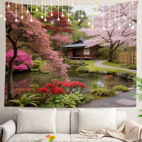 商品名: Shrahala 日本タペストリー 春の反射 風景 壁掛け 大きなタペストリー サイケデリックタペストリー 装飾 寝室 リビングルーム 寮 Shrahala Japanese Tapestry, Spring Reflection...