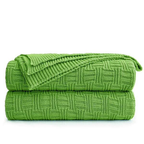 商品名:  Longhui bedding Large 100% Cotton Green Cable Knit Throw Blanket for Couch Sofa Bed with Bonus Laundering Bag ? 60...