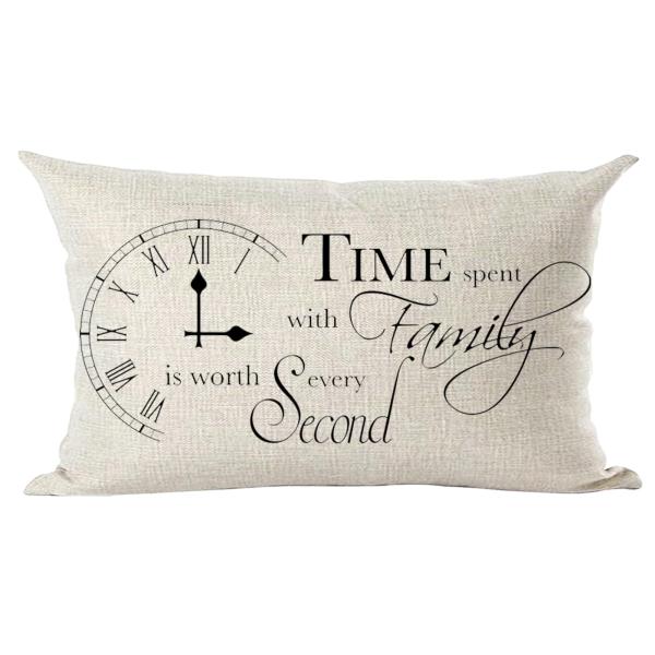 商品名: ramirar ブラック ワードアート 引用句 家族と一緒に過ごした時間 毎秒は価値のある時計の装飾 ランバー スロー ピローカバー ケース クッション ホーム リビング ベッド ソファ 車 コットンリネン 長方形 12 x 20...