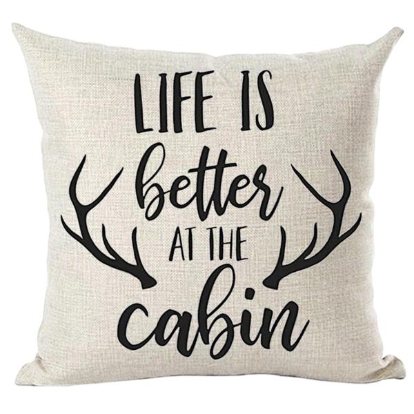 商品名: ramirar ブラックワードアート 引用句「Life is Better at The Cabin Antlers 秋のインスピレーショナル装飾スローピローカバーケース クッション ホーム リビング ベッド ソファ 車 コットン...