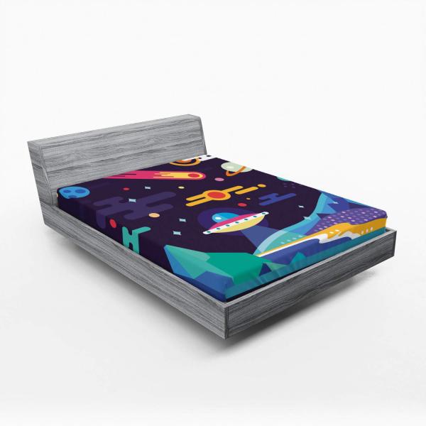 商品名:  Lunarable Space Fitted Sheet, Galaxy Cosmos Universe Themed Solar System Stardust Comet UFO Planetary Illustration...
