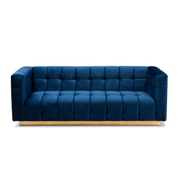 商品名:  Baxton Studio Loreto Glam and Luxe Navy Blue Velvet Fabric Upholstered Brushed Gold Finished Sofaブランド: Baxton Stud...