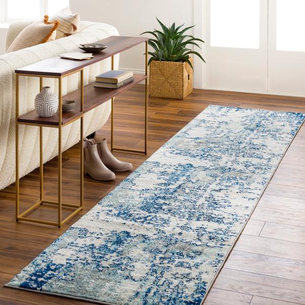 商品名:  Livabliss Area Rugs - 3x10 Arti Modern Abstract Blue Runner Rug for Living Room Bedroom - Aqua Gray White Marble P...