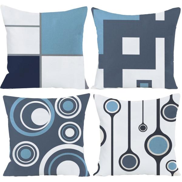 商品名:  EZVING Set of 4 White Gray Blue Modern Abstract Geometric Throw Pillow Covers 20x20 Inches Decorative Cushion Pill...