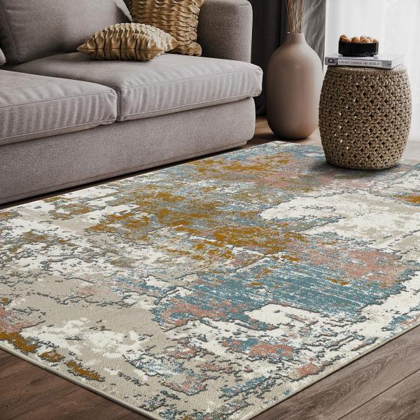 商品名:  Abani Porto Collection 3' x 5' Contemporary Area Rug, Rectangular Turkish Beige &amp; Orange Distressed Style Acce...