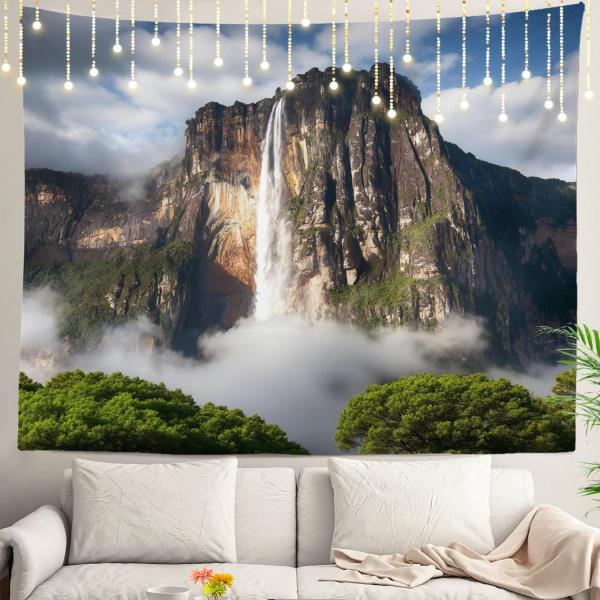 商品名: Shrahala Waterfall Tapestry, Stunning Angel Soft Morning Light Venezuela Wall Hanging, Psychedelic Decoration for B...