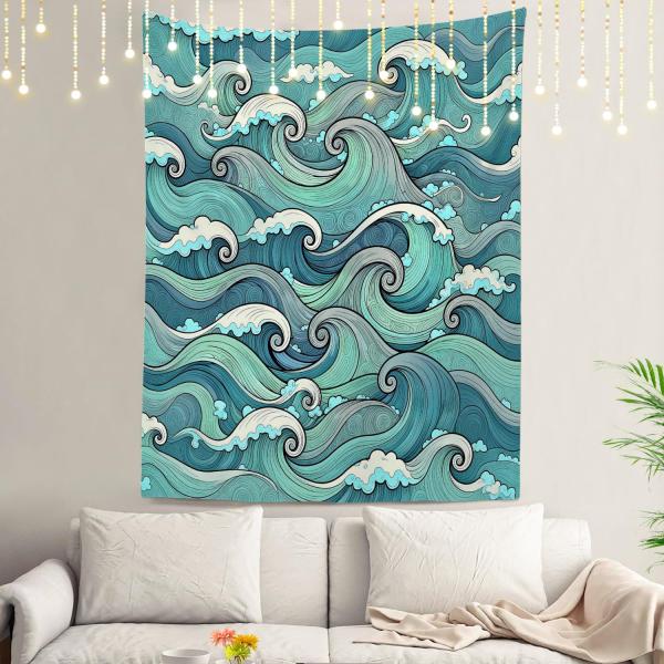 商品名: Shrahala Japanese Illustration Wall Tapestry, Blue Ocean Plain Paisley Navajo Teal Wall Hanging Large Tapestry Deco...
