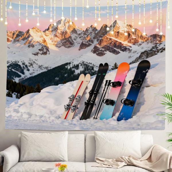 商品名: Shrahala Snow Tapestry, Three Snowboards Ski Standing Snow Slope Mountains Wall Hanging Large Psychedelic Tapestry ...