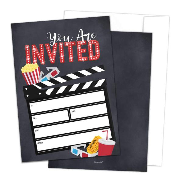 商品名:  Movie Party Invitations with Envelopes by Hat Acrobat | Perfect for Movie Theme Party, Hollywood Party, Red Carpet...