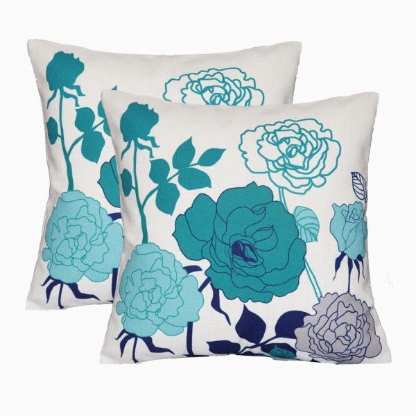 商品名:  sykting Spring Summer Floral Pillow Covers 18x18 Pack of 2 Thick Cotton Linen Teal Outdoor Pillow Covers for Patio...