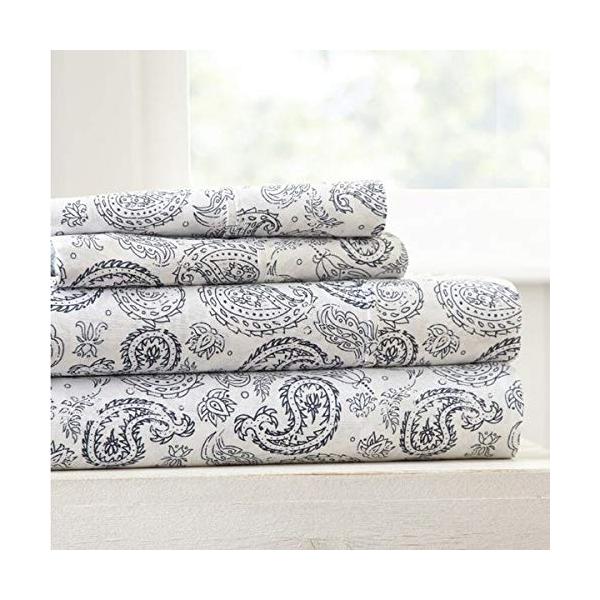商品名:  4 Piece King Casual Premium Coarse Paisley Design Printed Bed Sheets Set, Traditional Double Brushed Microfiber Sh...