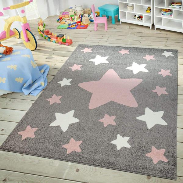 商品名:  Paco Home Rug for Kids Room &amp; Nursery Starry Sky Star Pattern Playroom in Dark Gray Pink White, Size:2'8" x 4'...