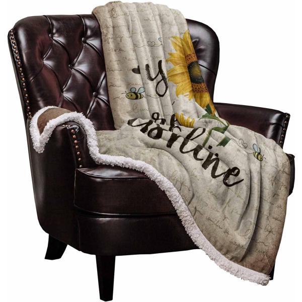 商品名: シェルパフリースブランケット You Are My Sunshine 素朴なひまわりの蜂 ヴィンテージベッドブランケット ソフトで心地よい高級ブランケット 60インチ×80インチ ふわふわの厚手リバーシブル 超暖か ふわふわ マイ...