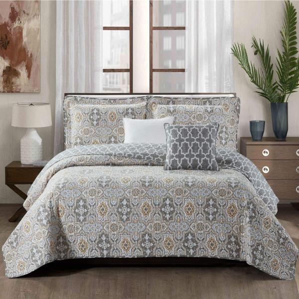 商品名:  Home Soft Things Lanza Printed Microfiber Quilt Oversize King 122" x 106" 5 Piece Bedding Set with Matching Shams ...