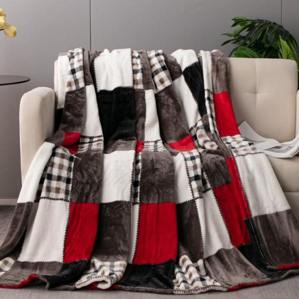 商品名: タッシュチェックブランケット。 50 x 60" レッド 4025-50x60 Tache Holiday Red Farmhouse Super Soft Micro Fleece Plaid Patchwork Plush L...