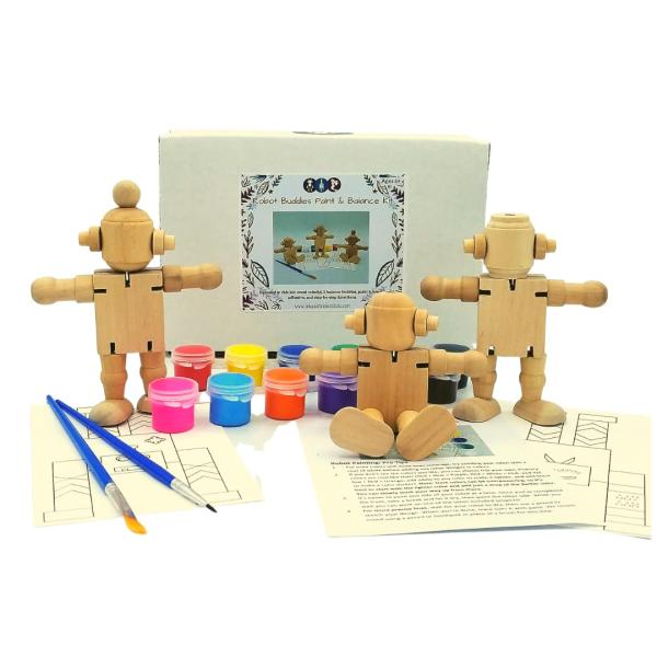 商品名:  Ink and Trinket Kids Robot Painting Craft Kit, Make Your Own Poseable Robot Toy, 3 Unique Wooden Doll Designs, DIY...