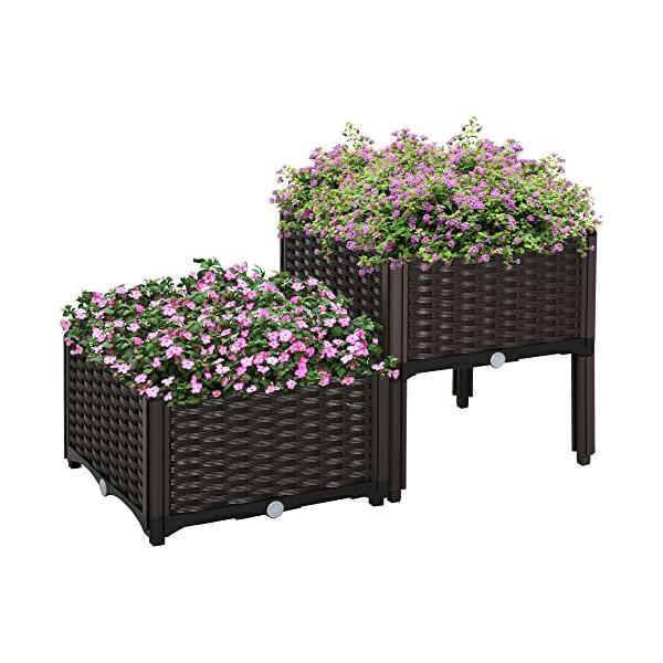 商品名:  Outsunny 2 Piece Raised Garden Bed with Legs, Planter Box Raised Bed to Grow Flowers, Herbs &amp; Vegetables, Brow...