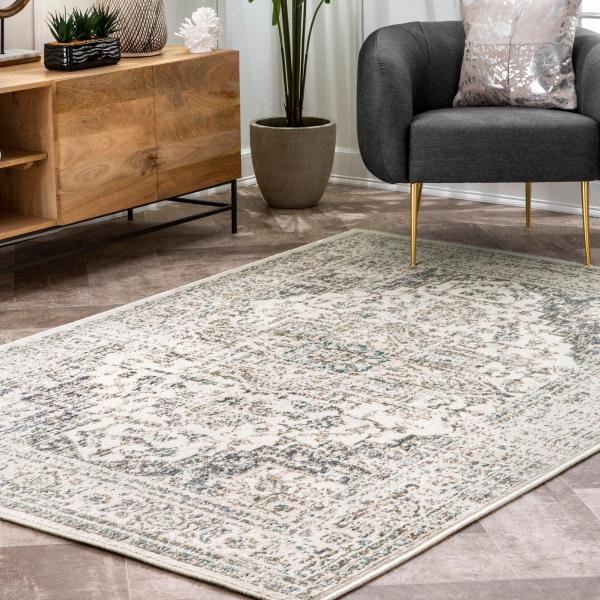 商品名: nuLOOM Tanith Vintage Area Rug, 2' 6" x 6', Cream Nuloom Tanith Cream/Grey, 3' x 5', Vintage Medallion, Soft and Co...