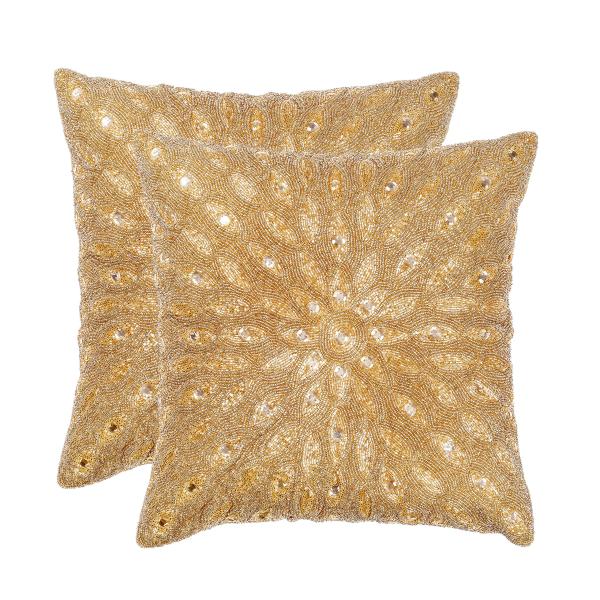 商品名: Light &amp; Pro ビーズ枕カバー 16x16 - 2 Pack ゴールド 59581 Lightnpro Luxury Gold Hand-Beaded Pillow Cover - 16x16 Inch, Arti...