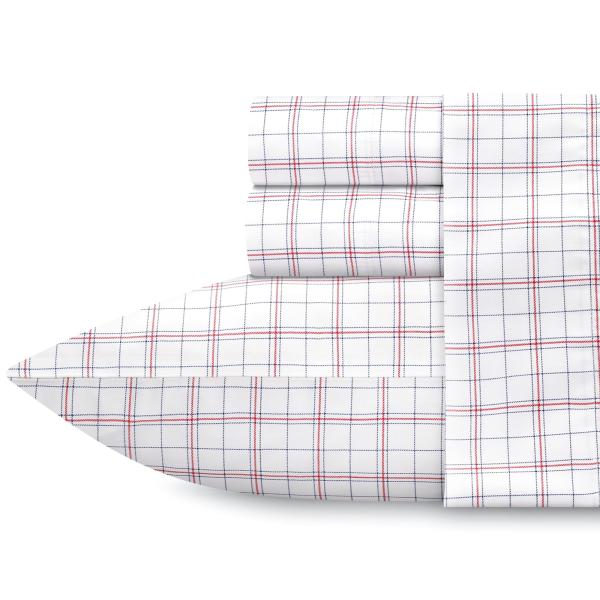 商品名:  California Design Den Americana Plaid Sheets Queen Size - 400 Thread Count Pure Cotton, Sateen 4 Pc Checkered Bedd...