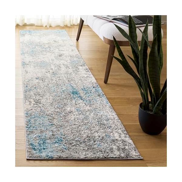 商品名:  SAFAVIEH Tulum Collection Runner Rug - 2' x 9', Grey &amp; Blue, Modern Abstract Design, Non-Shedding &amp; Easy t...